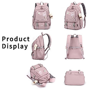 AONUOWE Kawaii Backpack for Girls and Boys Aesthetic Back to School Lovely Accessories Cute Bag in 5 Colors (Purple)