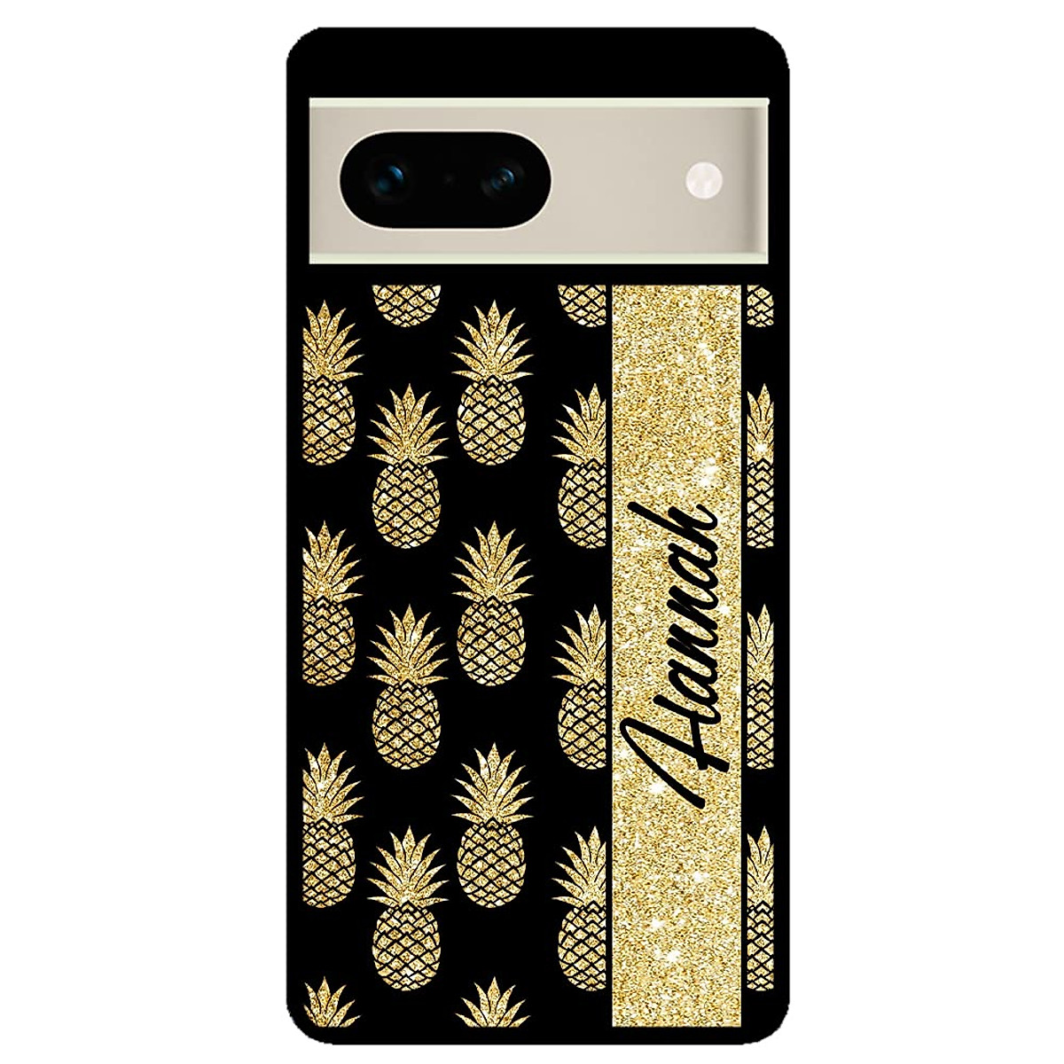 Gold Pineapple Personalized Black Rubber Phone Case Compatible With Google Pixel 8 Pro, 8a, 8, 7a, 7, Pixel 7 Pro, 6a, Pixel 6 Pro, 6, Pixel 5, 4a 5G, 4a 4G, 4, 4 XL, 3a, 3a XL, 3, 3 XL, 2 XL, 2