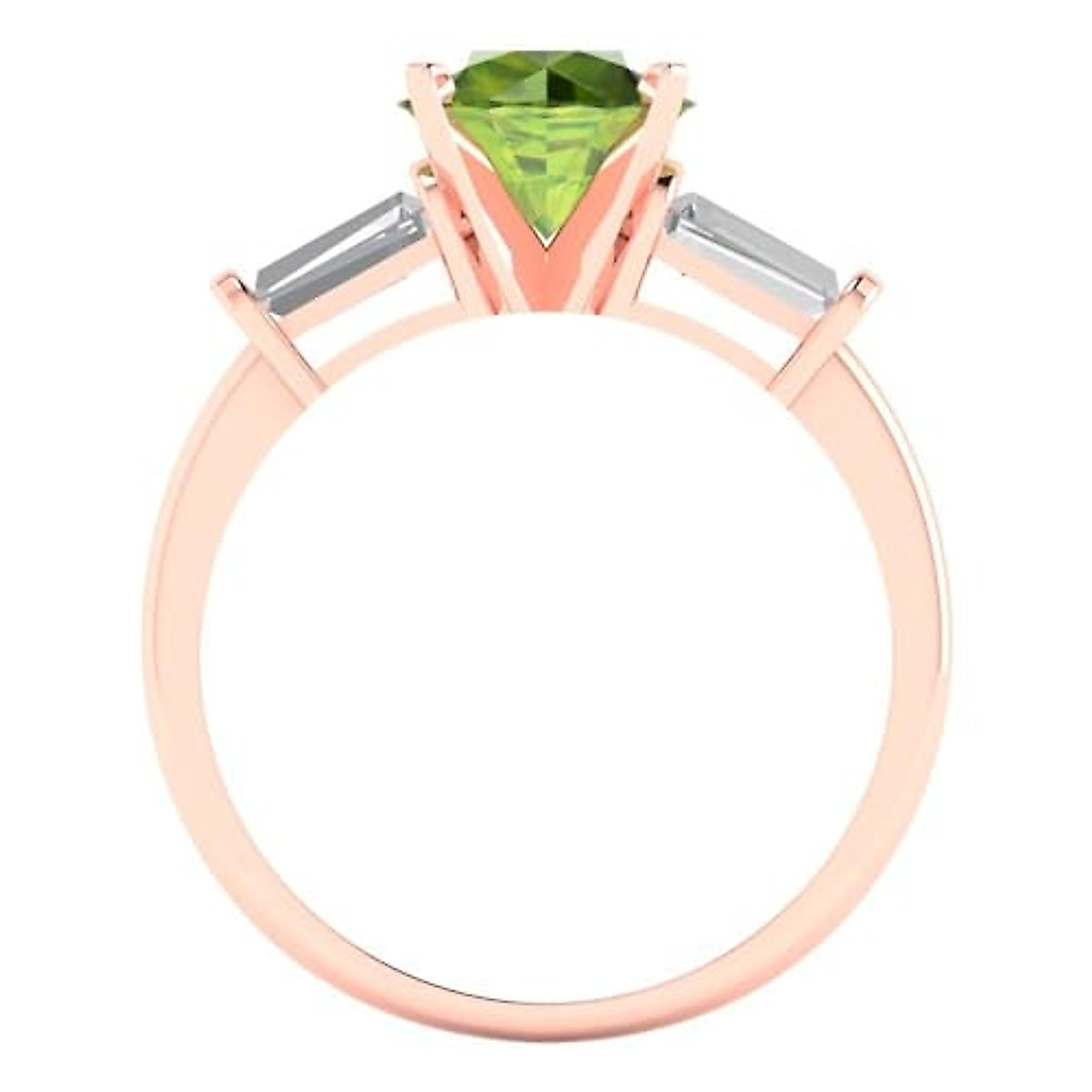 Clara Pucci 2.0 ct Round Baguette Cut 3 stone Solitaire Natural Peridot Engagement Promise Anniversary Bridal Ring 18K Rose Gold 4.75
