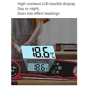 FLYSZQ Digital Instant Read Meat Thermometer,Foldable Probe with Backlight,Waterproof and Calibration,Thermometer for Food Cooking,Grilling,Baking (Red)