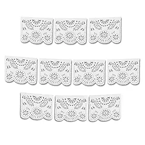 OLÉ RICO - White Papel Picado Mexican Plastic Banner (5 Pack) - 5 x 10 Large Panels / 16 Feet Long - Great Decor for Wedding Streamers, Baptism Decorations, Showers and More by Ole Rico