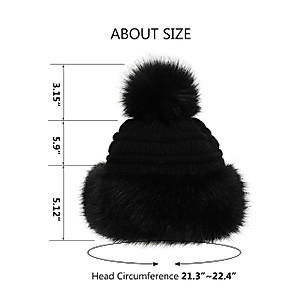 Soul Young Women's Faux Fur Hat Black Russian Cossack Knit Pompom Ski Snow Cap for Winter White(One Size,Black)