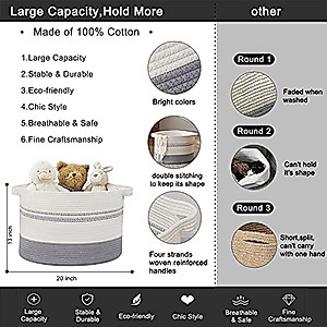 OIAHOMY Cotton Rope Basket 20x20x13 inches Laundry Basket Blanket Basket Baby Toy Basket with Handles Woven Baskets for Storage