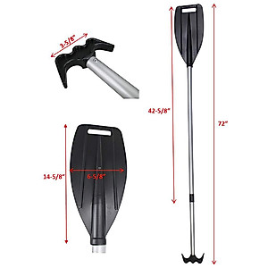 Pactrade Marine Boat Kayak Raft Floating Set of 2 Telescopic 45'' - 72'' Oar Paddle & Hook Anodized Aluminum Shaft (2 pcs)