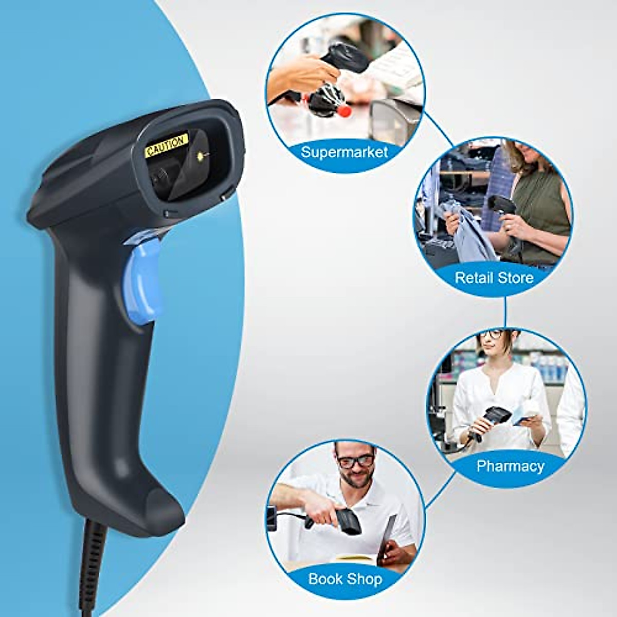 OBZ 2D Barcode Scanner for Computers, USB Wired 1D 2D QR Code Scanner, Automatic Handheld Bar Code Reader with USB Cable for Retail Store, Library, Warehouse, Express, POS and Computer Plug and Play