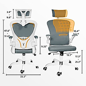 MUZII Office Chair with Headrest, Mesh Office Chair, Ergonomic Mesh Office Chair with Lumbar Support, Desk Chair with Wheels, Task Chair with Arms Executive Office Chair for Home Office, Grey