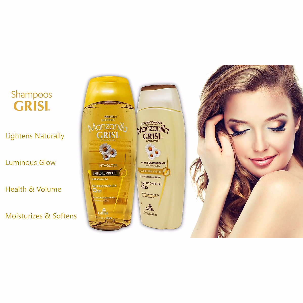 Grisi Manzanilla Shampoo | Chamomile Shampoo for Thicker and Fuller Hair, Helps Naturally Lighten and Increase Hair Volume, also helps treat the Scalp for Dandruff; 13.50 Fl Oz
