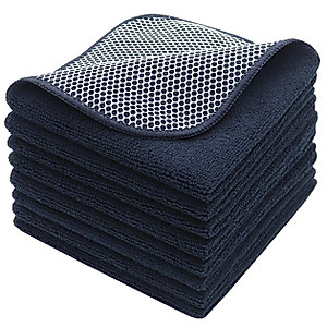 VeraSong Microfiber Dish Cloths Fast Drying Kitchen Cleaning Cloth Dish Rags Dust Cloths Ultra Absorbent Lint Free Washcloths with Poly Scrub Side 12inch x 12inch 8 Pack (Black)