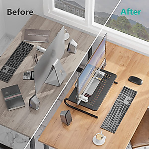 WALI Monitor Stand Riser, Laptop Holder Printer Riser Desk Accessories, Vented Metal Platform and 4 inches Height Underneath Storage for Office Supplies (STT001), 1 Pack, Black