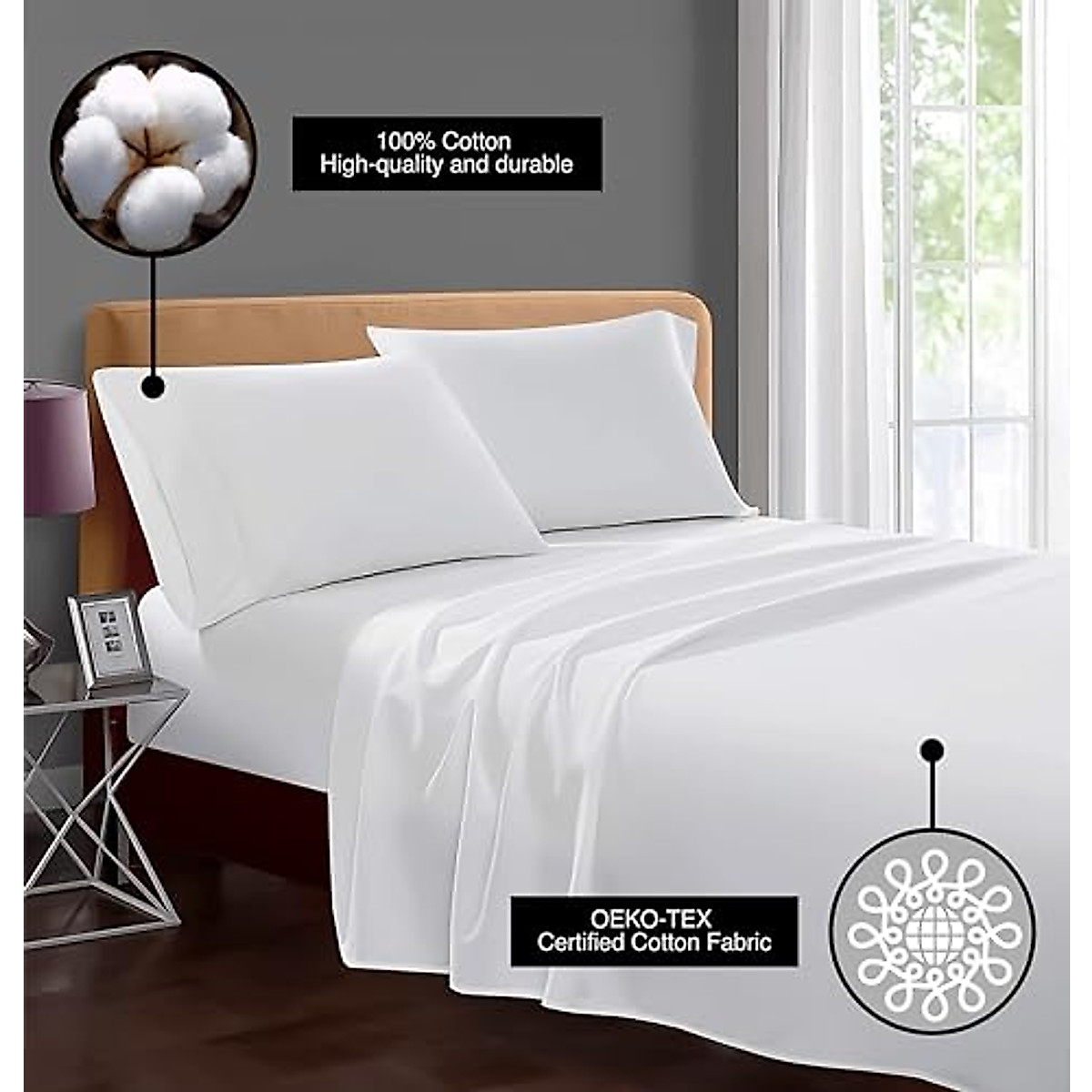 Bluemoon Homes King Size Egyptian Cotton Sheets,1000 Thread Count, 4Pc King Size Sheets Set, Smooth Sateen Weave King Sheets, 18" Deep Pocket, Ultra Luxury Sheets, King Sheet Set - White Sheets