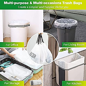 Trash Bags Small 2 to 4 Gallons Drawstring with Handles, Small Kitchen Garbage Bags White Drawstring Wastebasket Ultra Strong Bags, Clear Simple Trash Bags for Bathroom, Bedroom Office 15L(90 Counts)