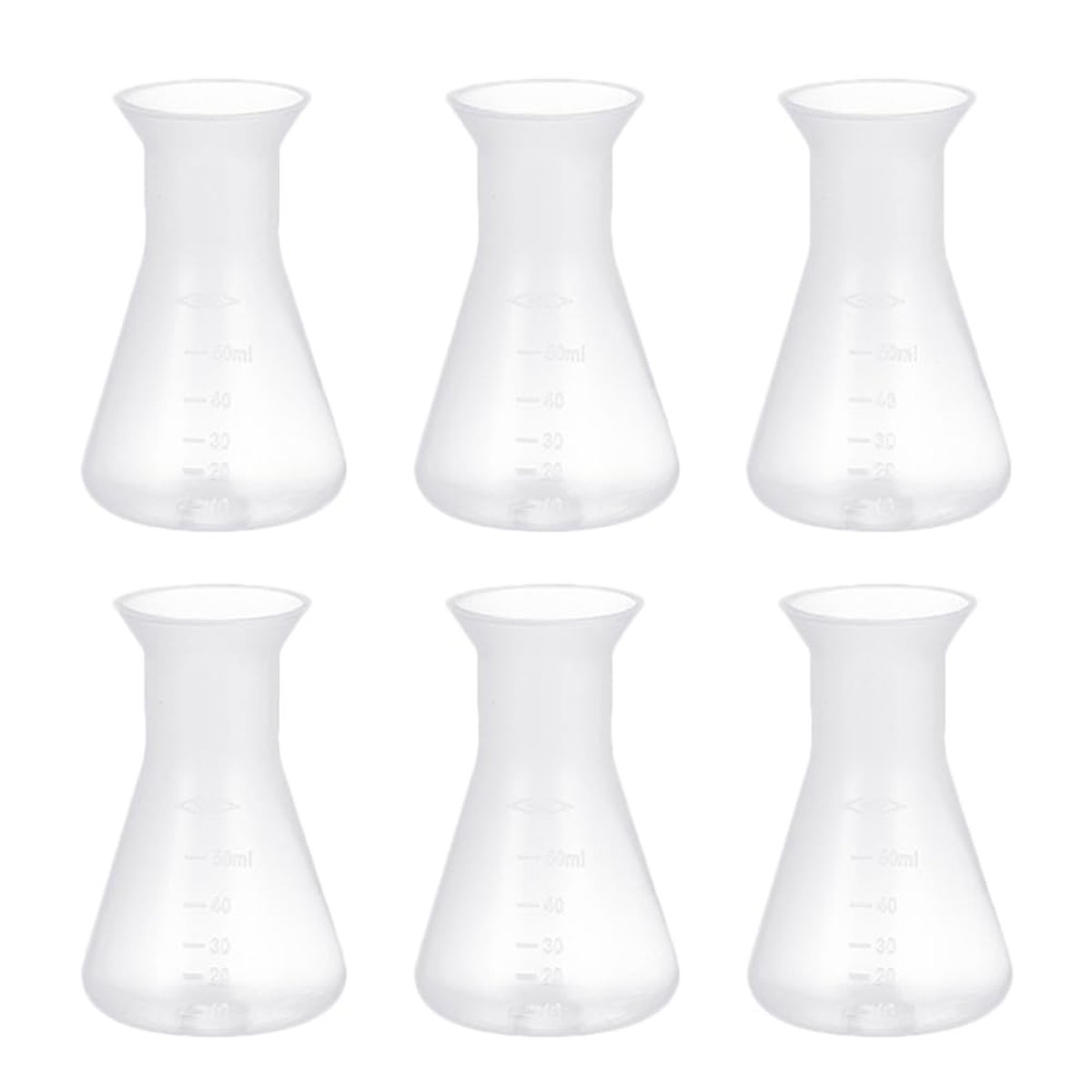Laboratory Flask, Plastic Erlenmeyer Flask, Clear Scale Plastic Conical Flask 50ml Narrow Neck Without Cap for Lab Home (6pcs)