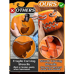 Beeplove Pumpkin Carving Kit - 25 Pcs Safe Pumpkin Carving Stencils with Lights Carving Knive Scooper Hammer, Stainless Steel Carving Tools for Halloween Adults Kids DIY Pumpkins