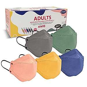 AOTDAOU KN95 Face Masks for Women Men, 30 Packs Individual Wrapped Colorful Mask Adult Sized, Form Fitting Comfortable Breathable with Adjustable Black Earloops Snug Fit, Filter Efficiency≥95%