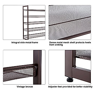 SONGMICS Shoe Rack, 5-Tier Stackable Shoe Storage Shelf, Metal Mesh, Flat or Angled Shoe Organizer Rack for 20 to 25 Pairs of Shoes, Short Boots, High Heels, Bronze