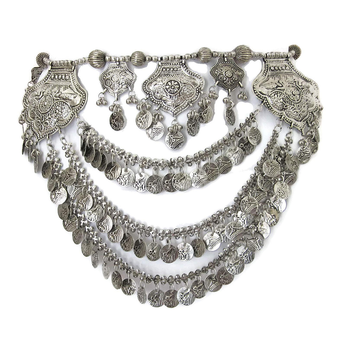 IndiaStop Tribal Coin Medallion Fringe Tassel Belt Cosplay Festival Bohemian Gypsy Hippie Rave Kuchi Banjara Outfit Belly Dance Skirt Pants Scarf Hip Waist Costume Fashion Jewelry for Women Handmade