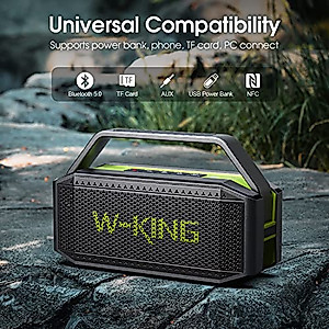 W-KING Portable Bluetooth Speakers, 60W IPX6 Loud Wireless Outdoor Waterproof Speaker with Subwoofer, 40H Playtime, Rich Bass Large Powerful Stereo Speaker with Power Bank, V5.0, TF Card, AUX, NFC, EQ