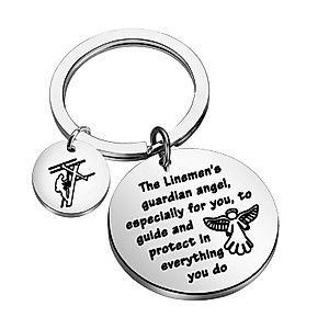 FEELMEM Lineman Prayer Gift The Linemen’s Guardian Angel Keychain Lineworker Electric Cable LinemanBe Safe Gifts