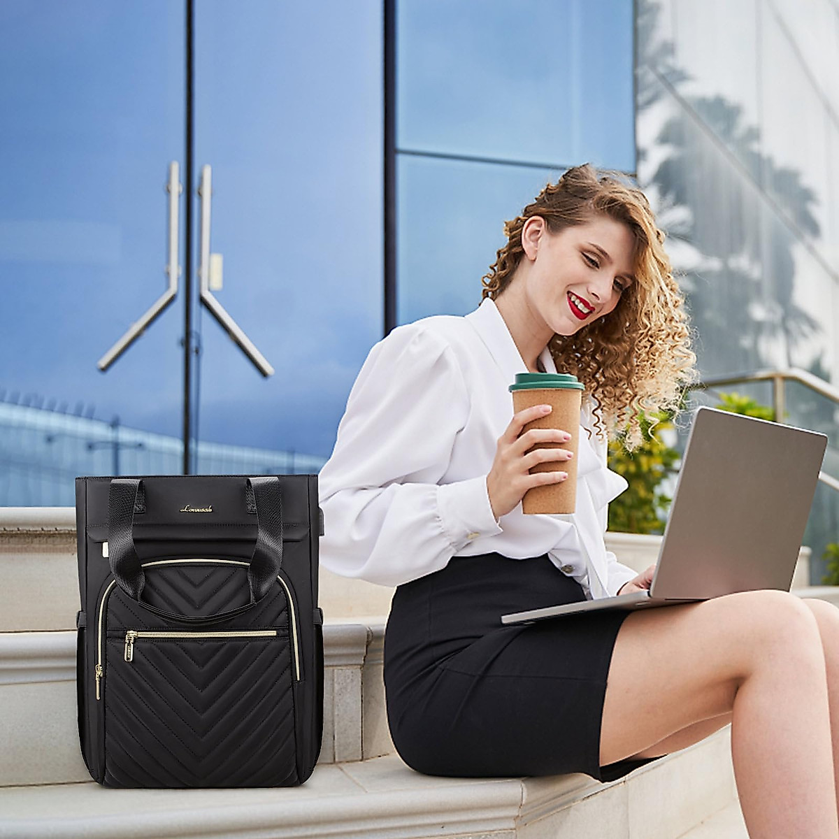 LOVEVOOK Laptop Backpack for Women, 15.6 Inch Work Business Laptop Bag, Wide Top Open Teacher Nurse Bag with USB Port, Waterproof Computer Backpack Purse for travel, Black