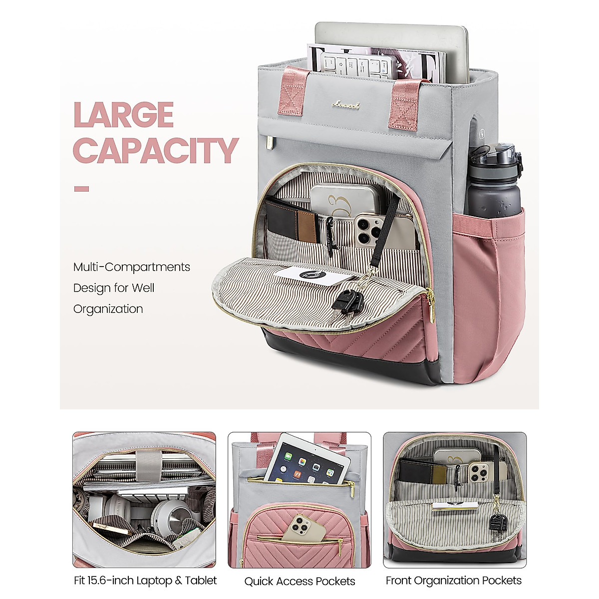 LOVEVOOK Laptop Backpack for Women, 15.6 Inch Work Laptop Bag Teacher Nurse Backpack, Wide Open Travel Purse Convertible Business Computer Tote Daypack with USB Port, Black