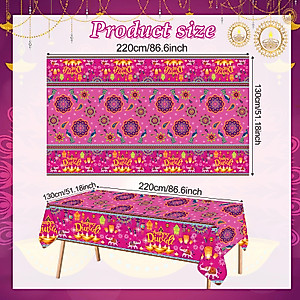 HOWAF 3 Pack Happy Diwali Tablecloth Diwali Diyas Party Table Cloth Festival of Lights Plastic Table Cover Waterproof PVC Disposable Tablecloths for Indian Deepavali Favor Decorations, 51x86 inch