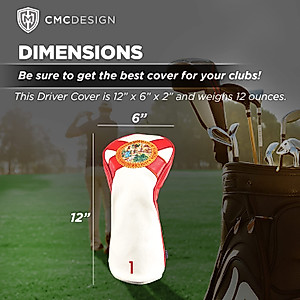 CMC Design Custom Florida Flag Embroidered Golf Driver Head Cover - Glove Soft Lining - Design Elements Include Applique and Embossing - Great Fit on Any Club as Golf Head Covers, Wood Driver Cover
