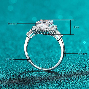 Moissanite 3 Stone Engagement Rings for Women, 2.0 Carat Moissanite Rings Solid Sterling Silver with 18K Gold Plated Chamfer Asscher Trapezoid Cut 3 Stone Anniversary Rings for Women D Color VVS1,