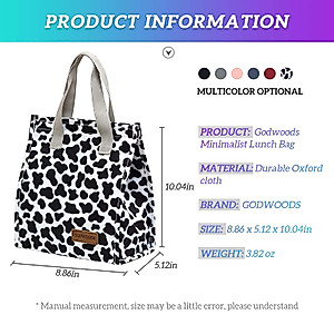 GODWOODS Insulated Lunch Bag for Women Men Large Lunch Box Container Reusable Leakproof Tote for Office, Work, Beach or Travel (Cow Print Lunch Bag)