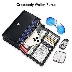nuoku Crossbody Bag for Women Cellphone Little Purse with Credit Card Slots Lightweight Leather Wristlet Wallet, Black