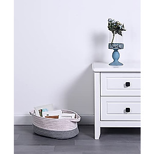 ZFRXZ 2-Pack Small Woven Basket | Cute Gray Rope Basket | Oval Basket | Shelf Storage Basket | Chest Box| Empty Gift Baskets with Handles, 14"x 9.8" x 5" Cube Bins Organizer(White-Gray)