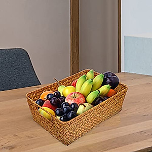 Luxshiny Wicker Woven Basket Toiletries Storage Basket Woven Shelf Storage Bin Rectangular Decorative Baskets for for Makeup Clothes Sundries Toys Home Organization