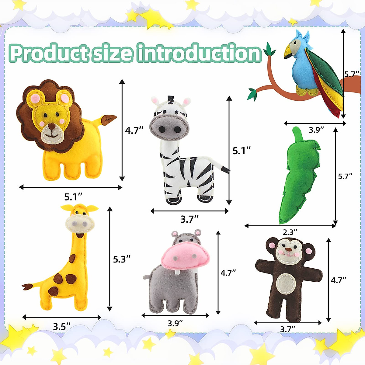 noonimum Craft Sewing Kit for Teens, Learn to Make Your Own Woodland Felt Animals First Sew Kit Beginner DIY Arts Set, Plush Craft Easy Sewing Stuffed Animals for Kids Girls Boys, Set of 7