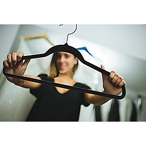 TECHZOO 50 Pack Velvet Hangers Heavy Duty Hangers for Coats, Dress, Jacket, Pants - Ultra Thin Non Slip Adult Felt Space Saving Clothes Hangers for Closet 360° Swivel Hook Hold Upto 10 lbs Black