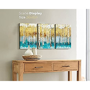 Canvas Wall Art for Living Room Tree Art Teal Yellow Wall Decor Birch Tree Wall Paintings Bedroom Decorations Forest Landscape Picture for Office Home Dining Room Kitchen Bathroom Wall 36x16in