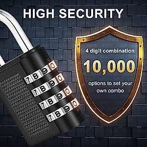 ZHEGE Gym Lock, 4 Digit Combination Lock for Locker, Fence, School, Toolbox, Hasp Storage (Black)