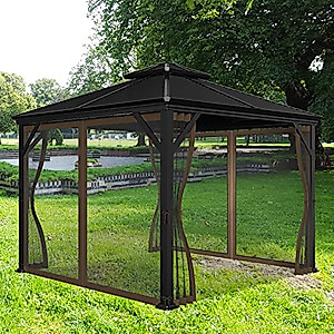 12-ft x 12-ft Gazebo Netting Replacement,Universal 4-Panel Mosquito Netting for Gazebo with Zippers(Only Netting)-Brown