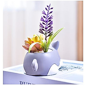 Cute Husky Puppy Flower Pot with Drainer Garden Flower Pot Resin Succulent Potted Bonsai Plant Stand Home Desk Mini Ornaments Balcony Gardening Flower Pot Does Not Contain Plants