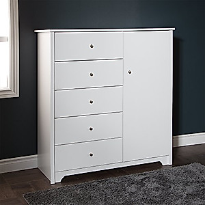 South Shore Vito Door Chest with 5 Drawers and Adjustable Shelves, Pure White