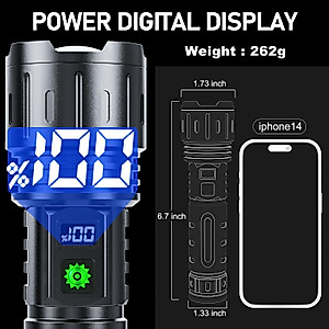 LED Rechargeable Flashlight High Lumens, 28000 Lumen Super Bright Long Throw Beam High Powered Tactical Flashlight, Zoomable Waterproof for Emergency Camping Hiking[Battery Digital Display]
