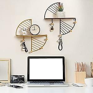 Mersuii Floating Shelves Wall Mounted Half Round Metal Shelf, Wood and Metal Decorative Shelving for Bathroom Living Room Kitchen Bedroom