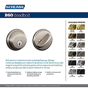 Schlage B60 N 622 Deadbolt, Keyed 1 Side, Highest Residential Security, Matte Black