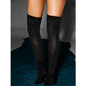 Over Knee Socks Women's Sparkle Rhinestone Stocking Long Casual Socks glitter High Boot Socks Black