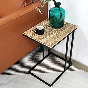 Cloud Space C-Shaped Side Table, Multifunctional End Table with Metal Frame, Detachable Solid Wood Flat Tabletop, Replaceable with Solid Wood Tray Top（Rustic Brown