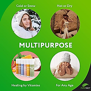 PUREVACY All Natural Lip Balm Set, Pack of 6 Beeswax Lip Balm for Women with Natural Ingredients for Dry Lips, Versatile Simply Sweet Lip Balm Set for Women, Men, and Kids