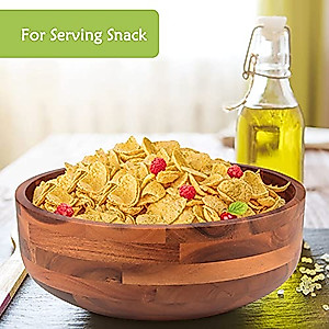 AIDEA Acacia Wood Salad Bowl Set with 2 Wooden Hands, Large Salad Bowl with Serving Utensils, Big Mixing Bowl for Fruits, Salad, Cereal, Corn flake,Pasta 11" Diameter x 4.5" Height