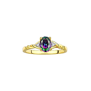 Rylos Rings for Women 14K Gold Plated Silver Classic Style Birthstone Ring 7X5MM Oval Gemstone & Diamonds June Alexandrite Jewelry for Women Size 8