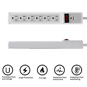 Firmyuan Power Strip 6-Outlet Surge Protector, 10ft, White