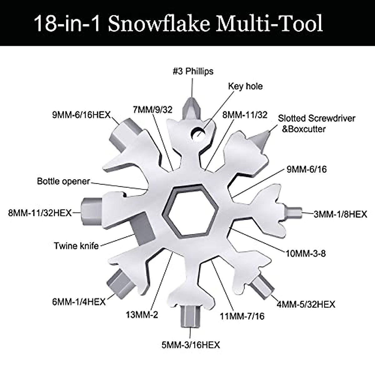Snowflake Multitool,3 Pack 18-in-1 Snowflake Stainless Steel Multi Tool, Compact Flat Phillips Screwdriver Wrench/Bottle Opener Kit, Mini Durable and Portable,Stocking Stuffers for Men