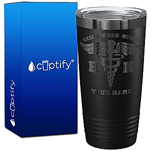 RN Registered Nurse Gift, Nursing School on Black with Ion Ghost Black Design 20 oz Stainless Steel Tumbler with Lid - Insulated Cup - Travel Mug