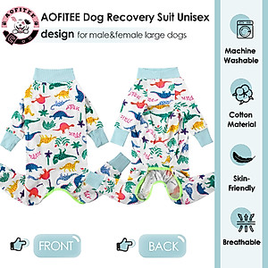 AOFITEE Dog Recovery Suit After Surgery Dog Onesie, Dog Surgical Recovery Shirt for Abdominal Wounds, Dinosaur Print Dog Pajamas Bodysuit for Medium Large Dog Cone Alternative, Full Body for Shedding